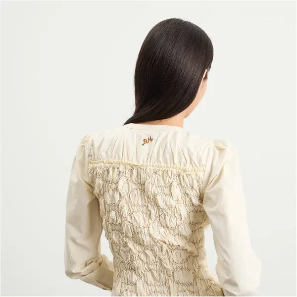 DAMSON MADDER Elliana Smocked Cardigan With Neck Tie - Butter