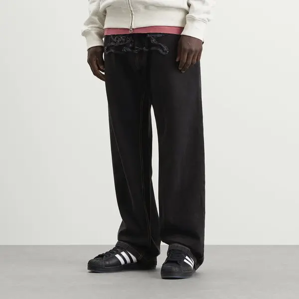 ICECREAM Appliqué Running Dog Double Scoop Wide Leg Denim Jeans