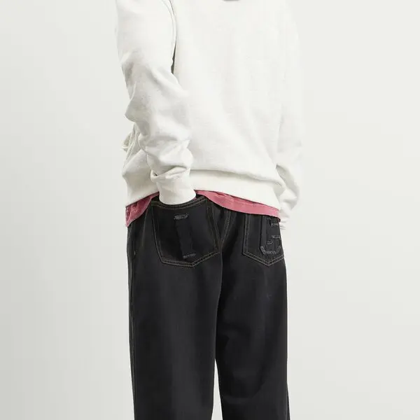 ICECREAM Appliqué Running Dog Double Scoop Wide Leg Denim Jeans