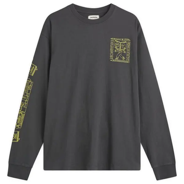 DAMSON MADDER The Reader Long Sleeve T-shirt - Charcoal