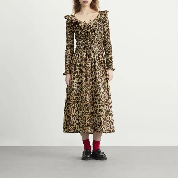 DAMSON MADDER Harper Shirred Print Midi Dress