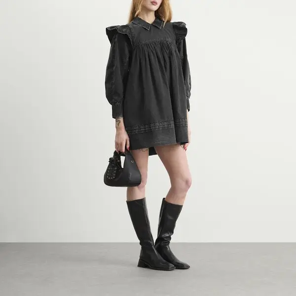 GANNI Mini Frill Dress - Black