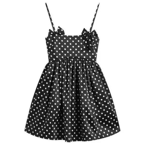 GANNI Polka Dot Mini Strap Dress With Bow Detail - Black