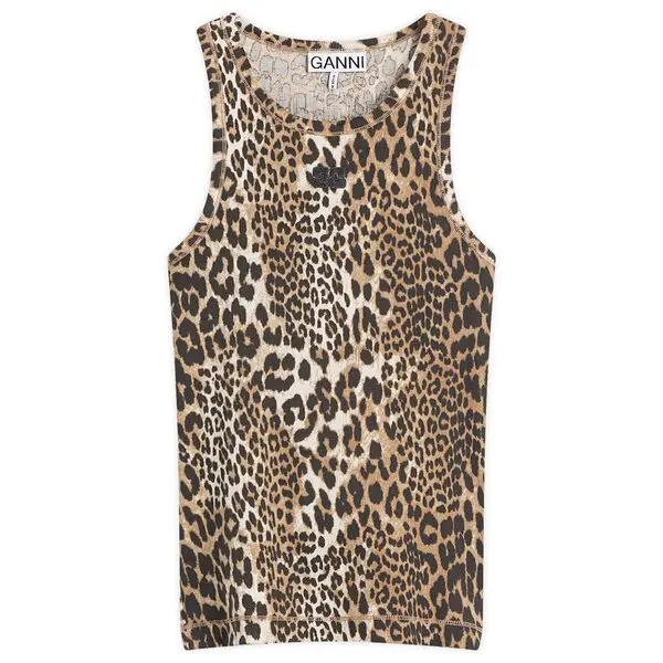 GANNI Rib Tank Top - Leopard