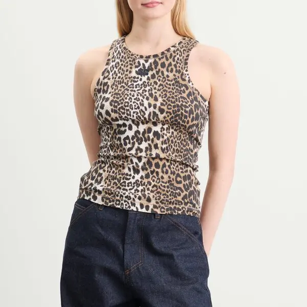GANNI Rib Tank Top - Leopard