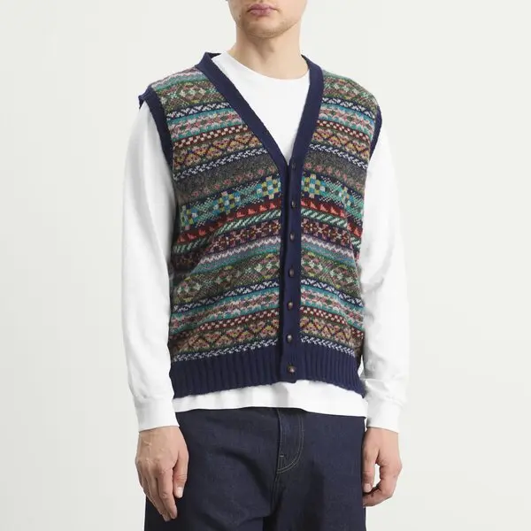 JAMIESON'S OF SHETLAND Fair Isle Button-through Vest - Eclipse