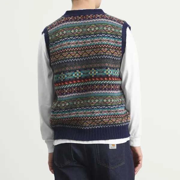 JAMIESON'S OF SHETLAND Fair Isle Button-through Vest - Eclipse