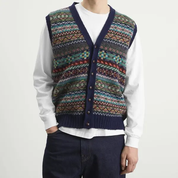 JAMIESON'S OF SHETLAND Fair Isle Button-through Vest - Eclipse