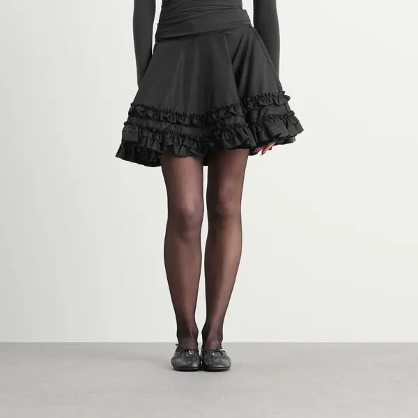 GANNI Duchesse Nylon Mini Frill Circle Skirt - Black