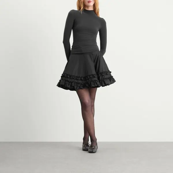 GANNI Duchesse Nylon Mini Frill Circle Skirt - Black