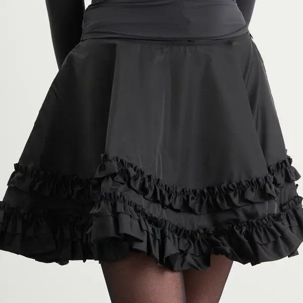 GANNI Duchesse Nylon Mini Frill Circle Skirt - Black