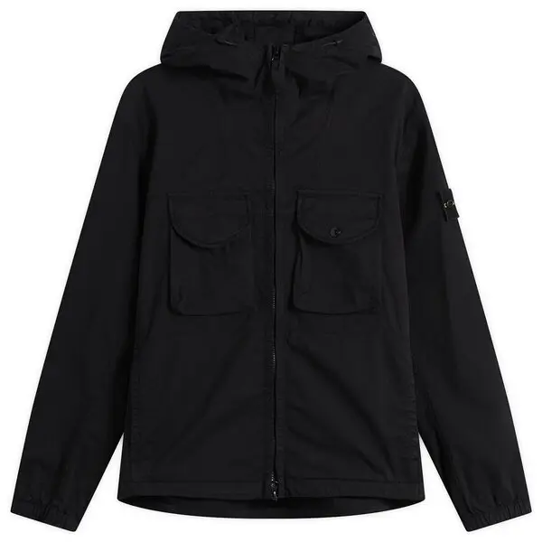 Stone Island Organic Cotton Twill Hooded Jacket - Black