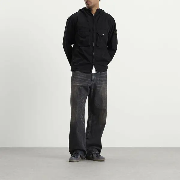 Stone Island Organic Cotton Twill Hooded Jacket - Black