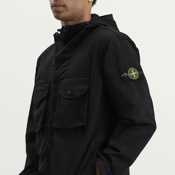 Stone Island Organic Cotton Twill Hooded Jacket - Black