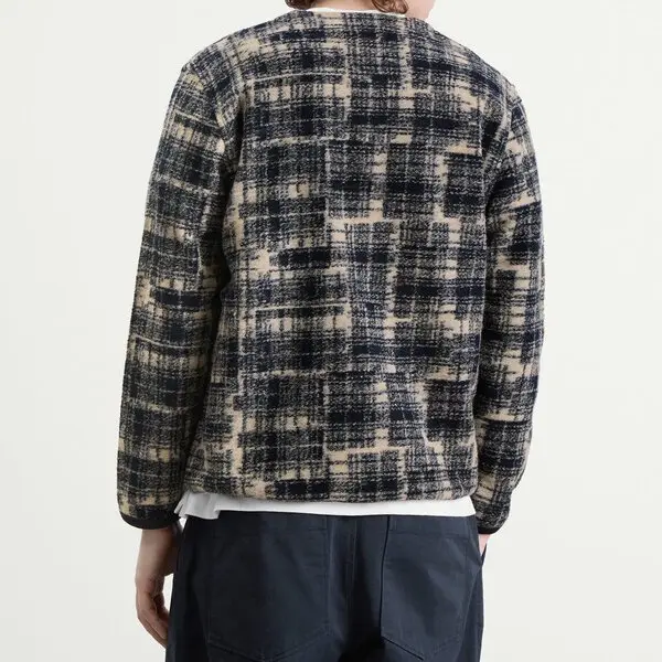 Universal Works Patch Check Fleece Cardigan - Navy
