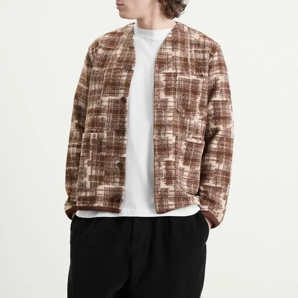 Universal Works Patch Check Fleece Cardigan - Sand