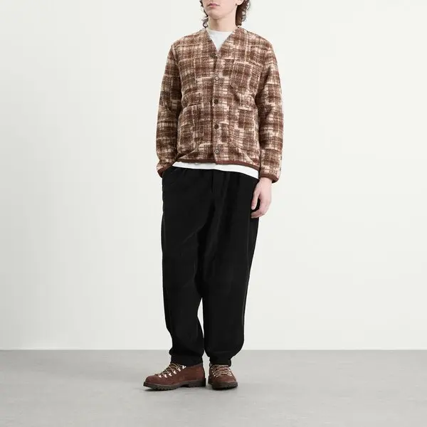 Universal Works Patch Check Fleece Cardigan - Sand