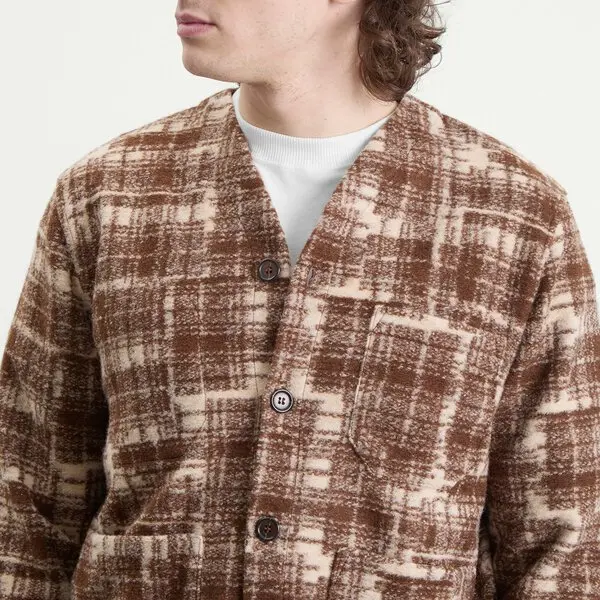 Universal Works Patch Check Fleece Cardigan - Sand