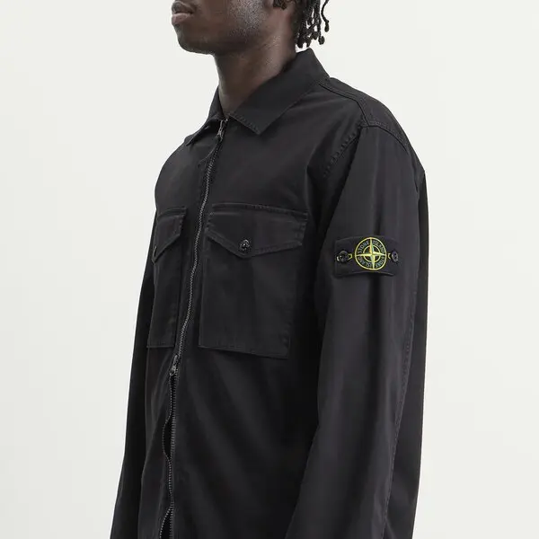 Stone Island Organic Cotton Sateen Zip Shirt Jacket - Black