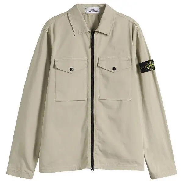Stone Island Organic Cotton Sateen Zip Shirt Jacket - Sand