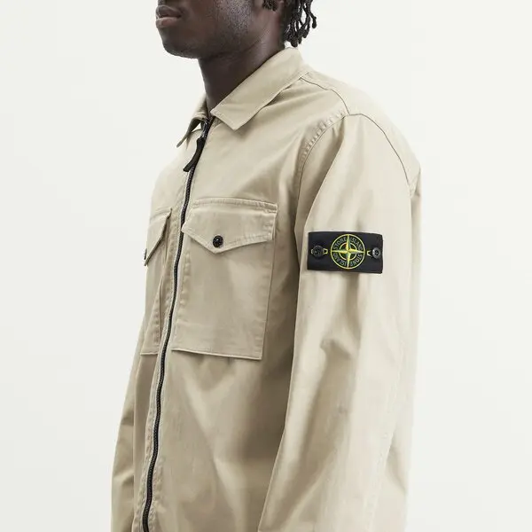 Stone Island Organic Cotton Sateen Zip Shirt Jacket - Sand