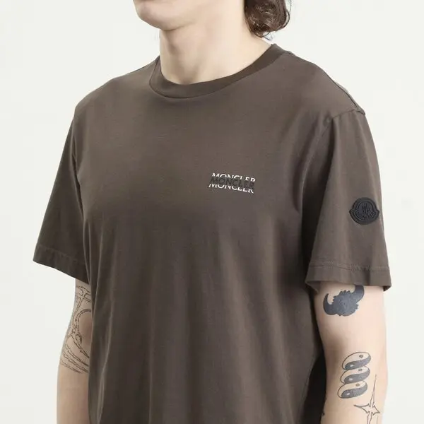 Moncler Stripe Logo Short Sleeve T-shirt - Brown
