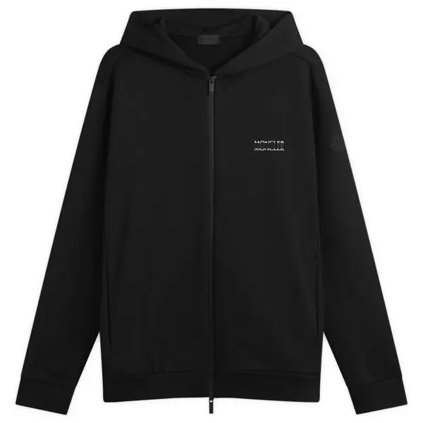 Moncler Stripe Logo Zip Up Hoodie - Black