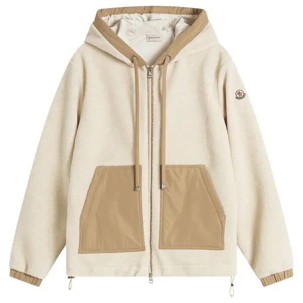 Moncler Teddy Fleece Zip Up Hooded Fleece - Beige