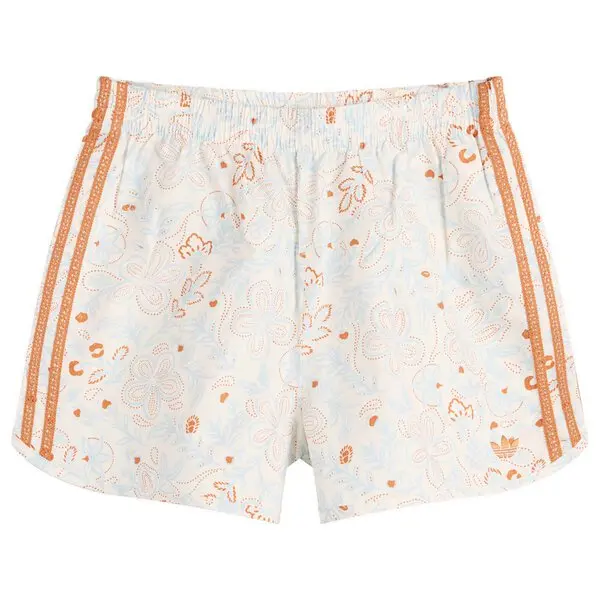 Adidas Floral Print Shorts With Crochet-style 3-stripes - Multicolor/rustic Orange