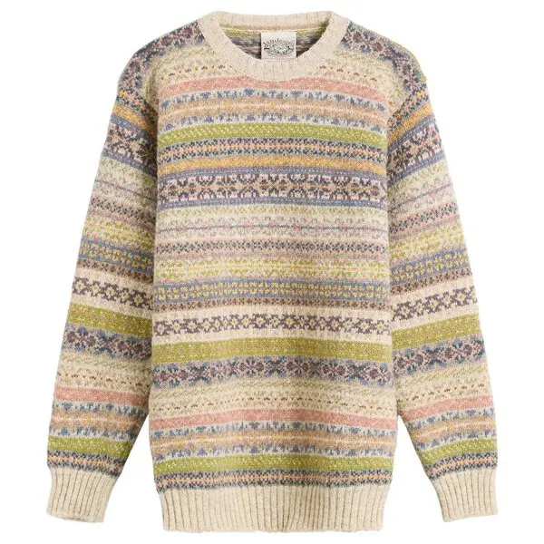 JAMIESON'S OF SHETLAND Jamiesons Of Shetland Fair Isle Crew Knit - White/green &pink