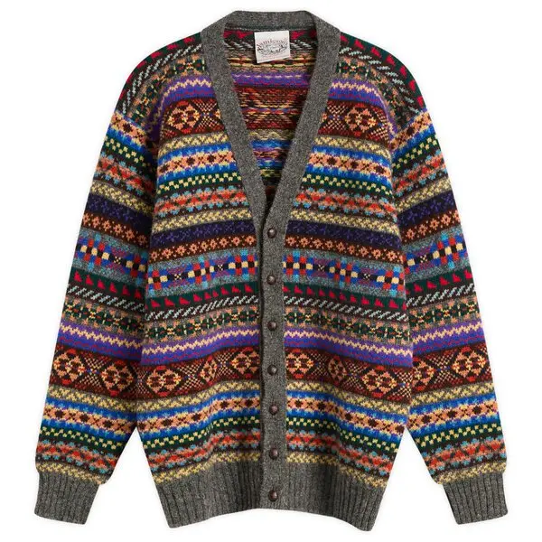 JAMIESON'S OF SHETLAND Jamiesons Of Shetland Fair Isle V-neck Cardigan - Grey