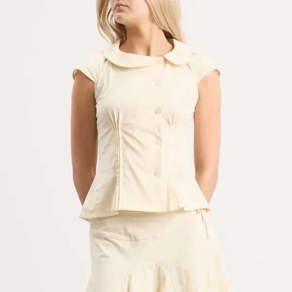 PEACHY DEN Missy Asymmetric Stretch Blouse Presented End - Parchment