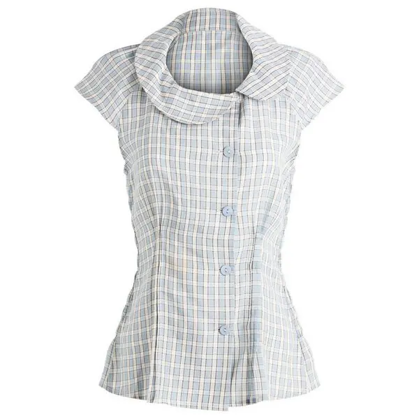 PEACHY DEN Missy Asymmetric Stretch Blouse Presented End - Check