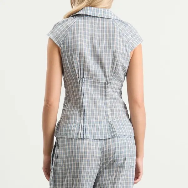 PEACHY DEN Missy Asymmetric Gingham Blouse - Check