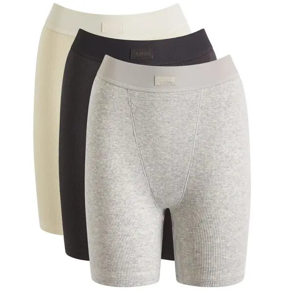 SKIMS Cotton Rib Boxer 3 Pack Bundle - Bone Multi