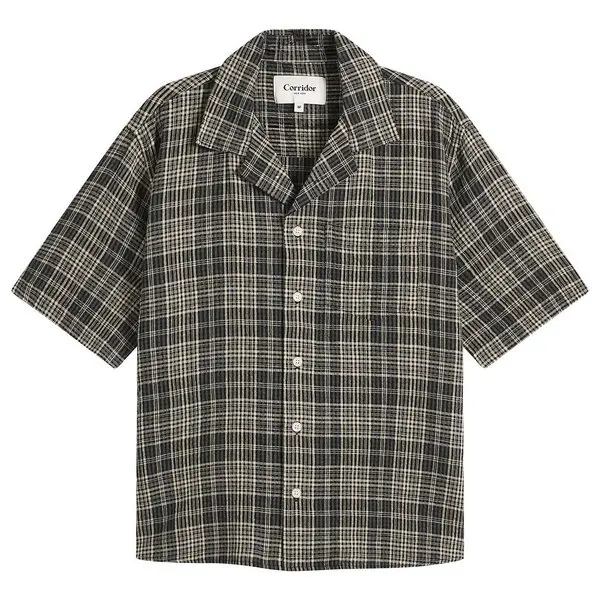 CORRIDOR Plaid Seersucker Short Sleeve Shirt - Black