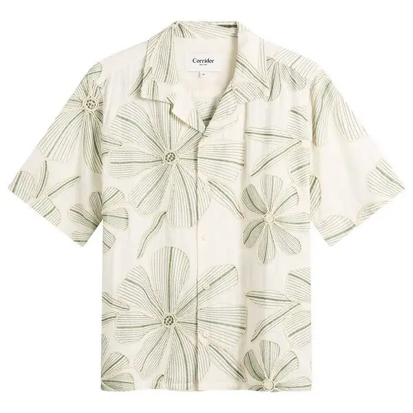 CORRIDOR Linen Applique Short Sleeve Shirt - Natural