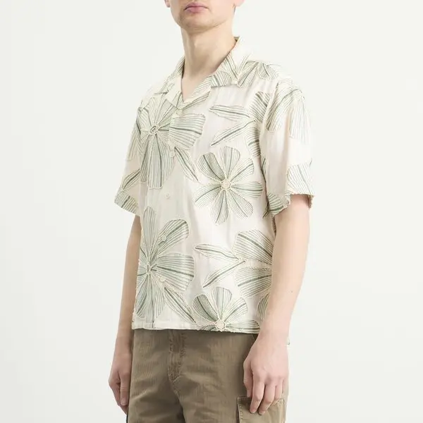 CORRIDOR Linen Applique Short Sleeve Shirt - Natural
