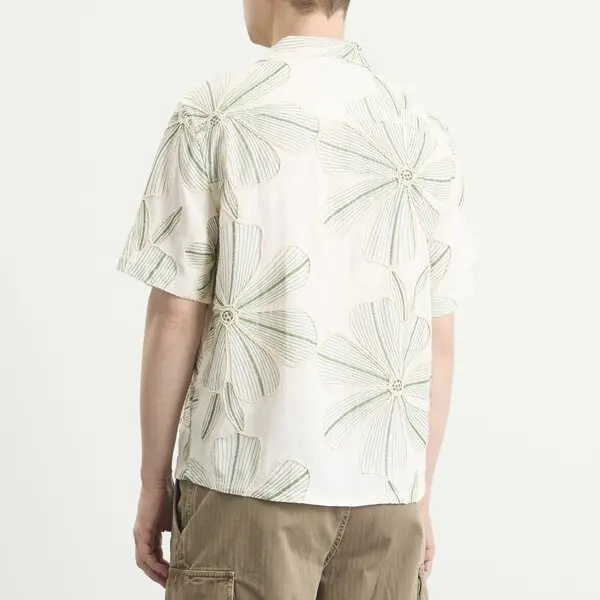 CORRIDOR Linen Applique Short Sleeve Shirt - Natural