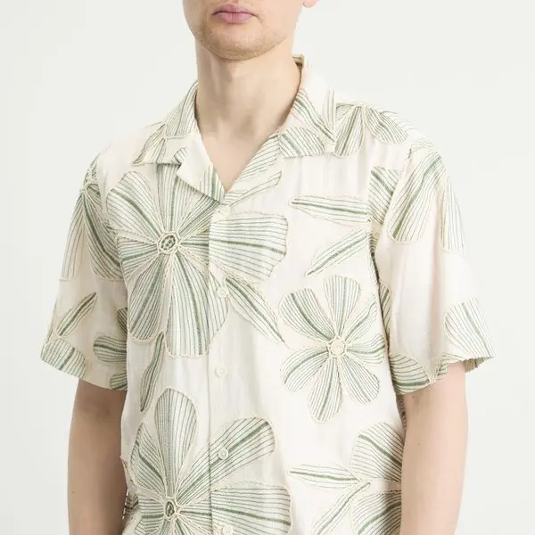 CORRIDOR Linen Applique Short Sleeve Shirt - Natural