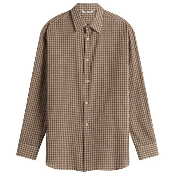 Auralee Airy Light Cotton Check Shirt - Brown Gingham Check