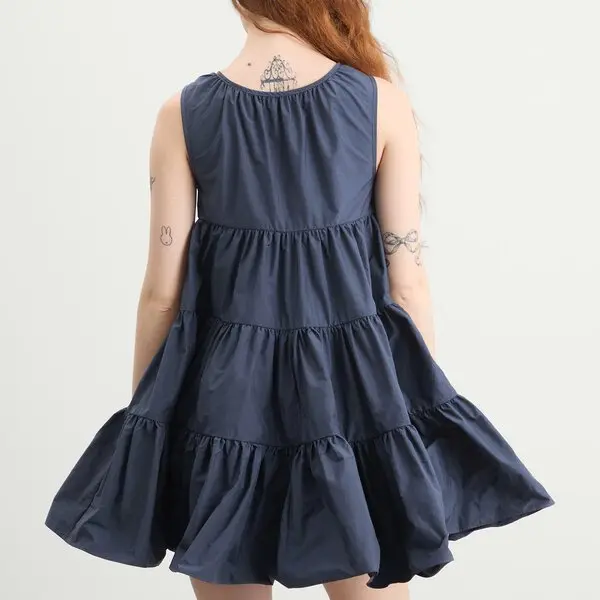 Cecilie Bahnsen Aino Tiered Dress In Ripstop - Navy