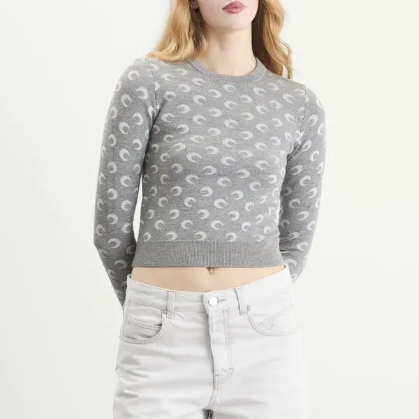 MARINE SERRE Moon Jacquard Knit Fitted Crewneck Sweater