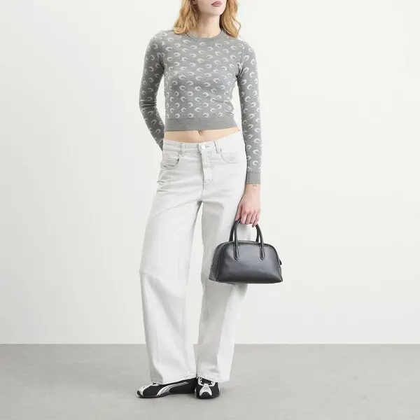 MARINE SERRE Moon Jacquard Knit Fitted Crewneck Sweater