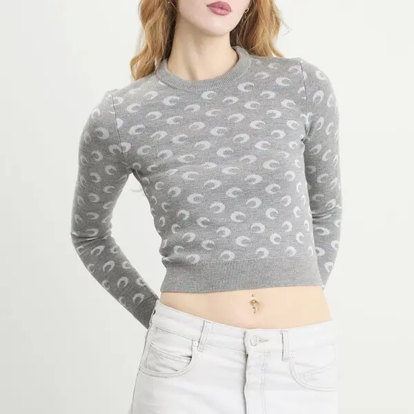 MARINE SERRE Moon Jacquard Knit Fitted Crewneck Sweater