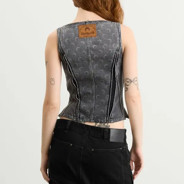 MARINE SERRE Moon Laser Denim Bustier Top