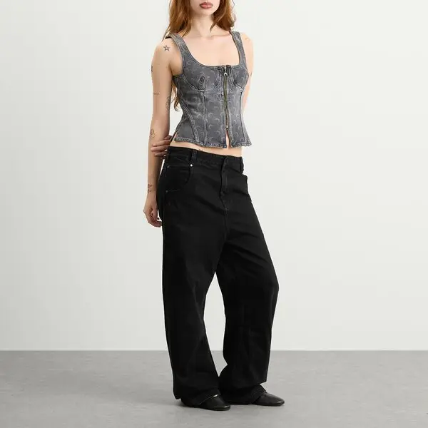 MARINE SERRE Moon Laser Denim Bustier Top