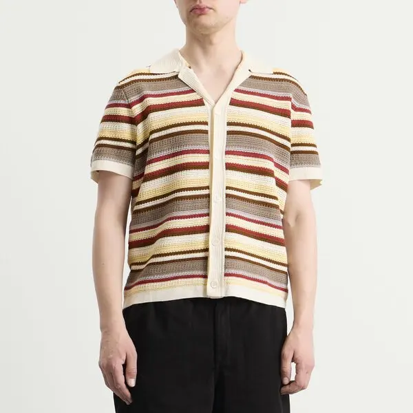 Nn07 Lars Striped Polo Cardigan - Ivory