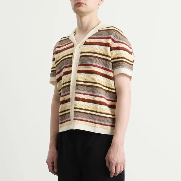 Nn07 Lars Striped Polo Cardigan - Ivory