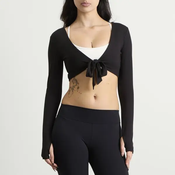 TALA Tie Reversible Long Sleeve Top - Shadow Black